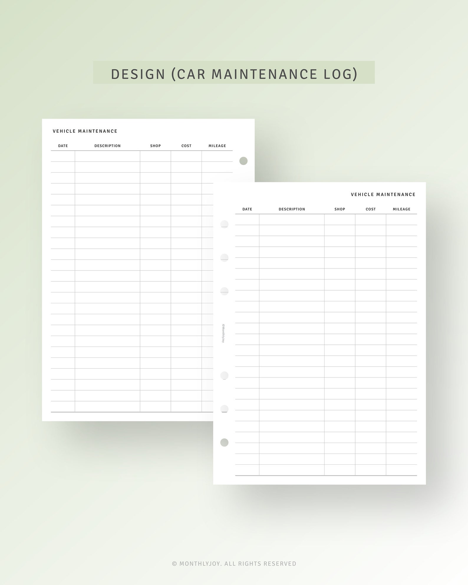 Car Maintenance Personal Wide Printable Vehicle Care Tracker - Etsy