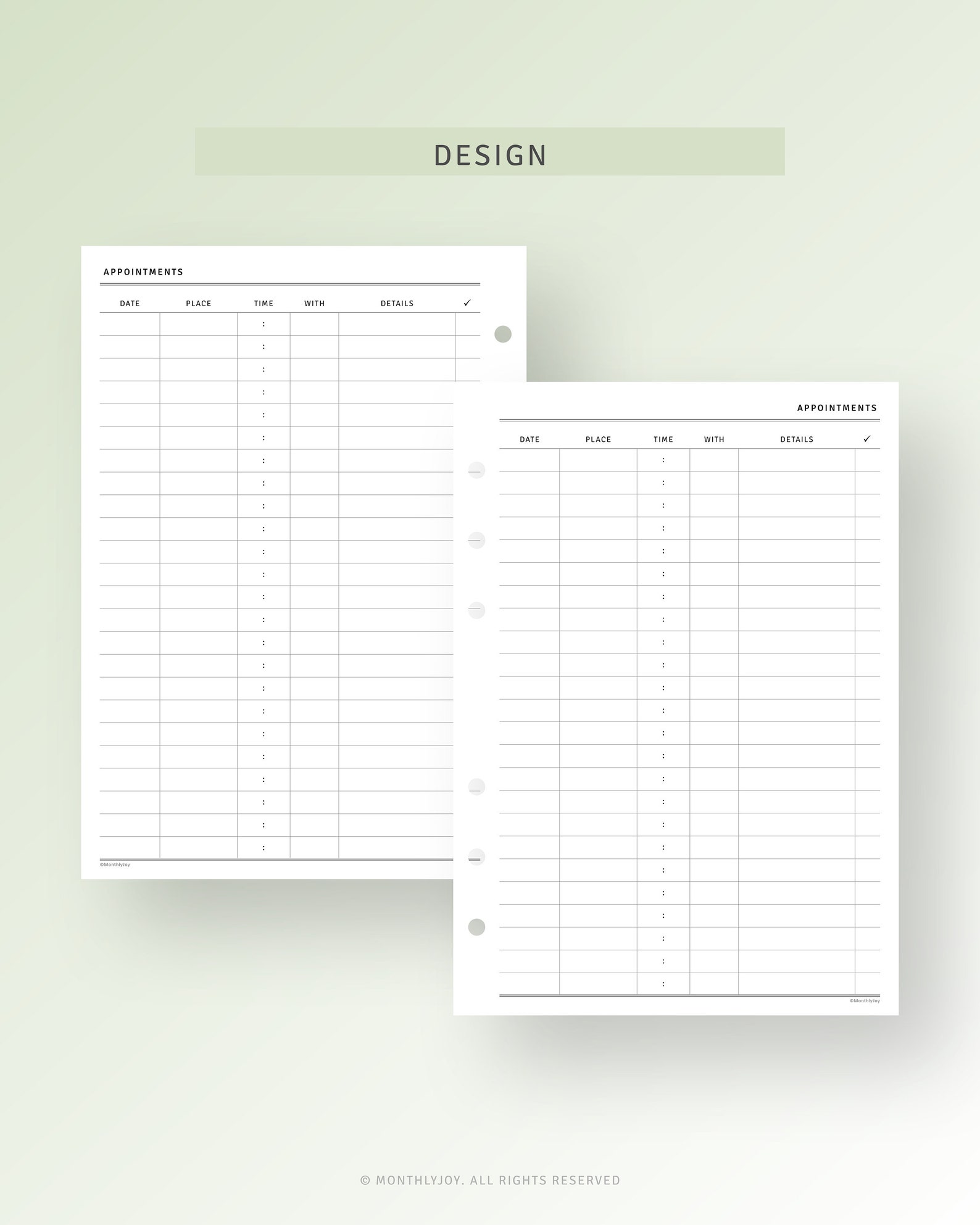 Appointment Tracker Printable Personal Wide Inserts | Etsy