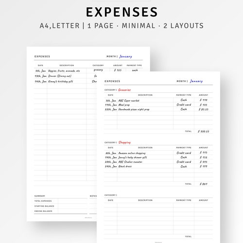 Expense Tracker A4/letter Planner Printable Monthly Expense - Etsy