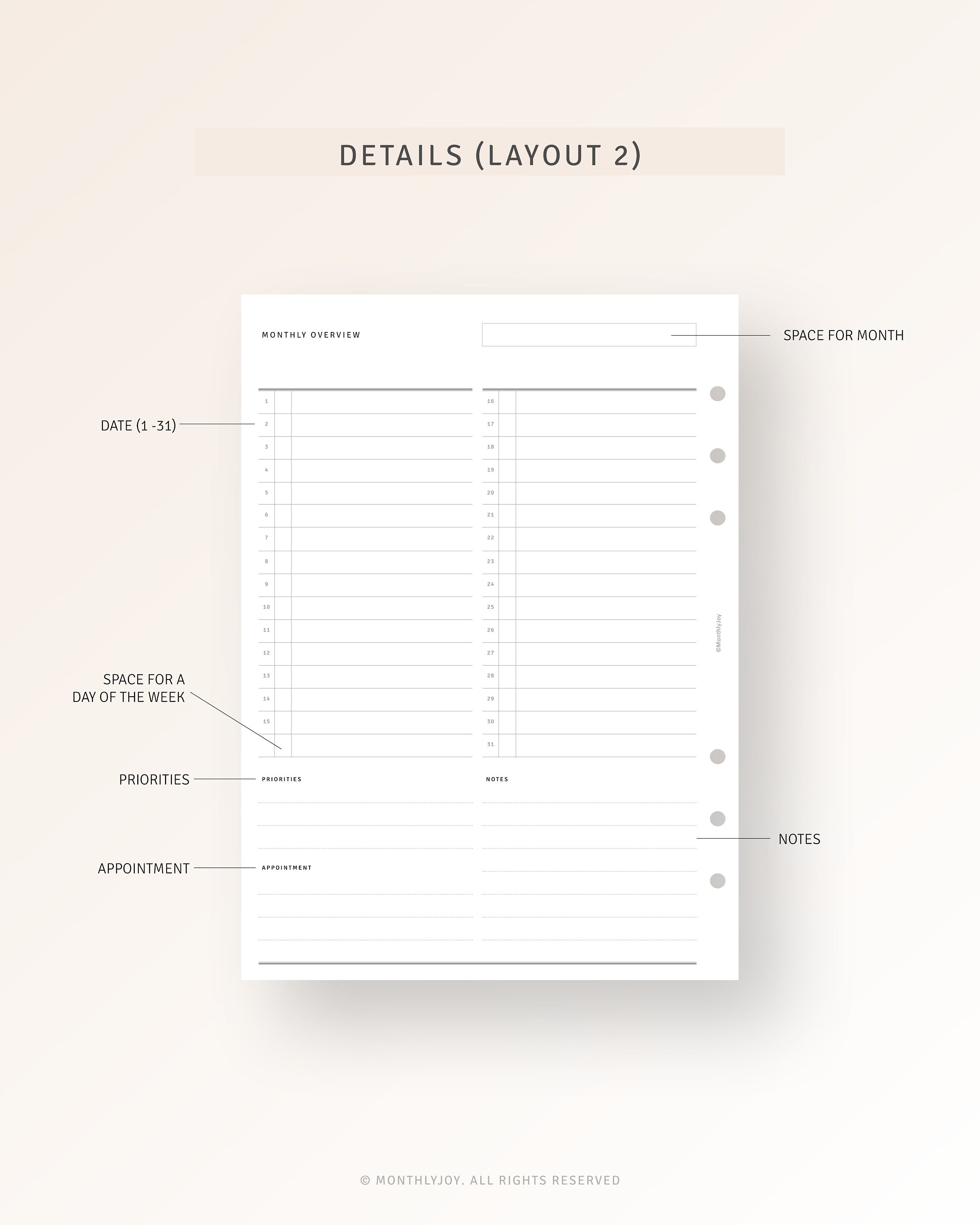 A5 Inserts Monthly Overview Printable Undated Monthly - Etsy