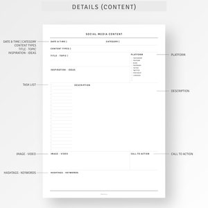 Social Media Planner A4/letter Printable Instagram Youtube Content Blog ...