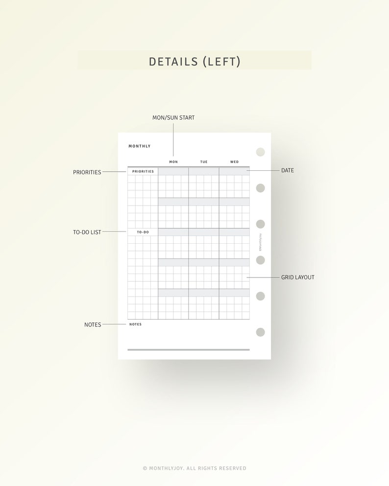 Pocket Monthly Planner Inserts Printable Month on 2 Pages | Etsy