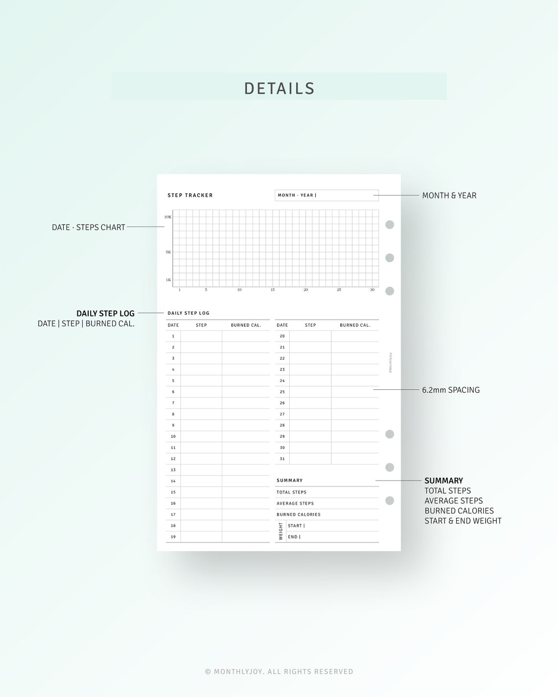 Step Tracker Printable Half Letter Inserts Daily Step Count - Etsy