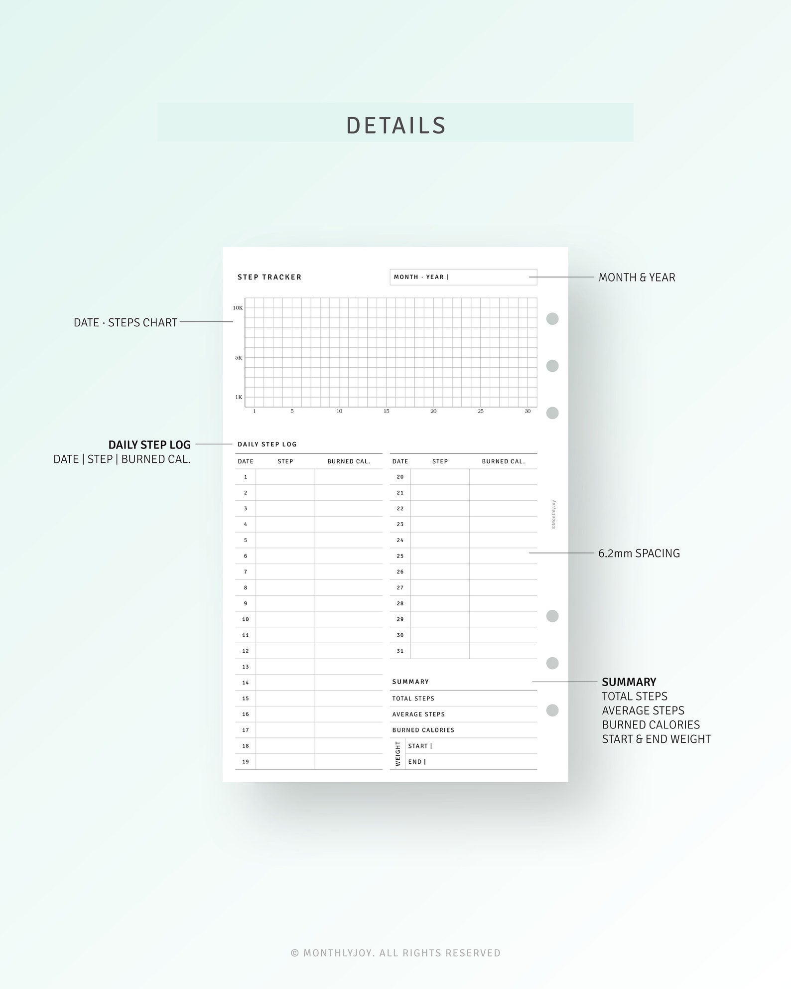 Step Tracker Printable Half Letter Inserts Daily Step Count - Etsy