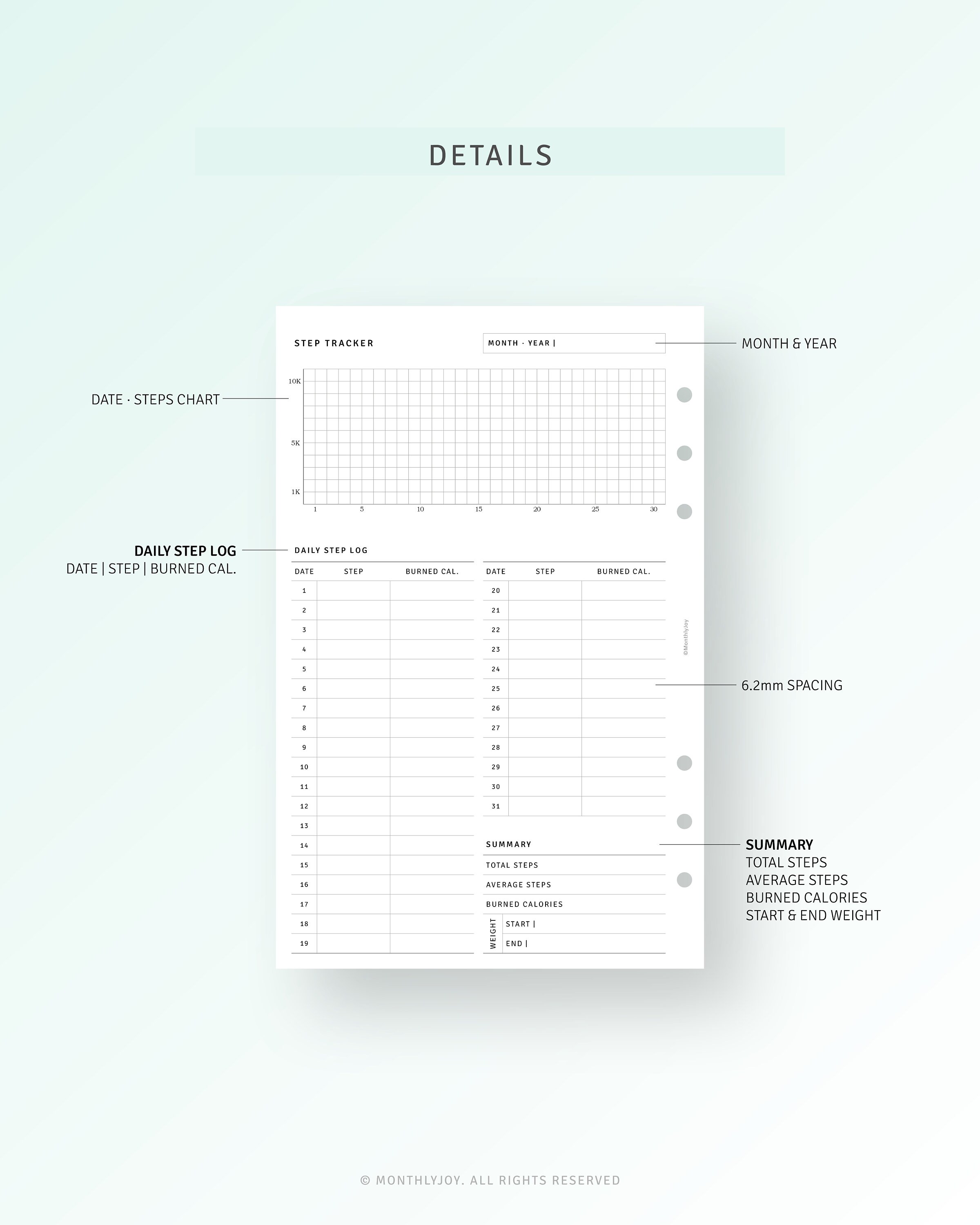 Step Tracker Printable Half Letter Inserts Daily Step Count - Etsy ...