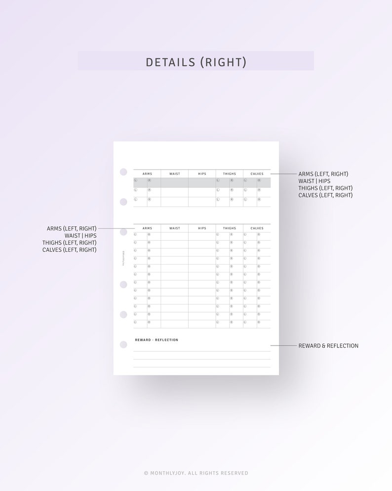 Body Measurement Tracker A6 Planner Inserts Printable Weight Loss Log ...