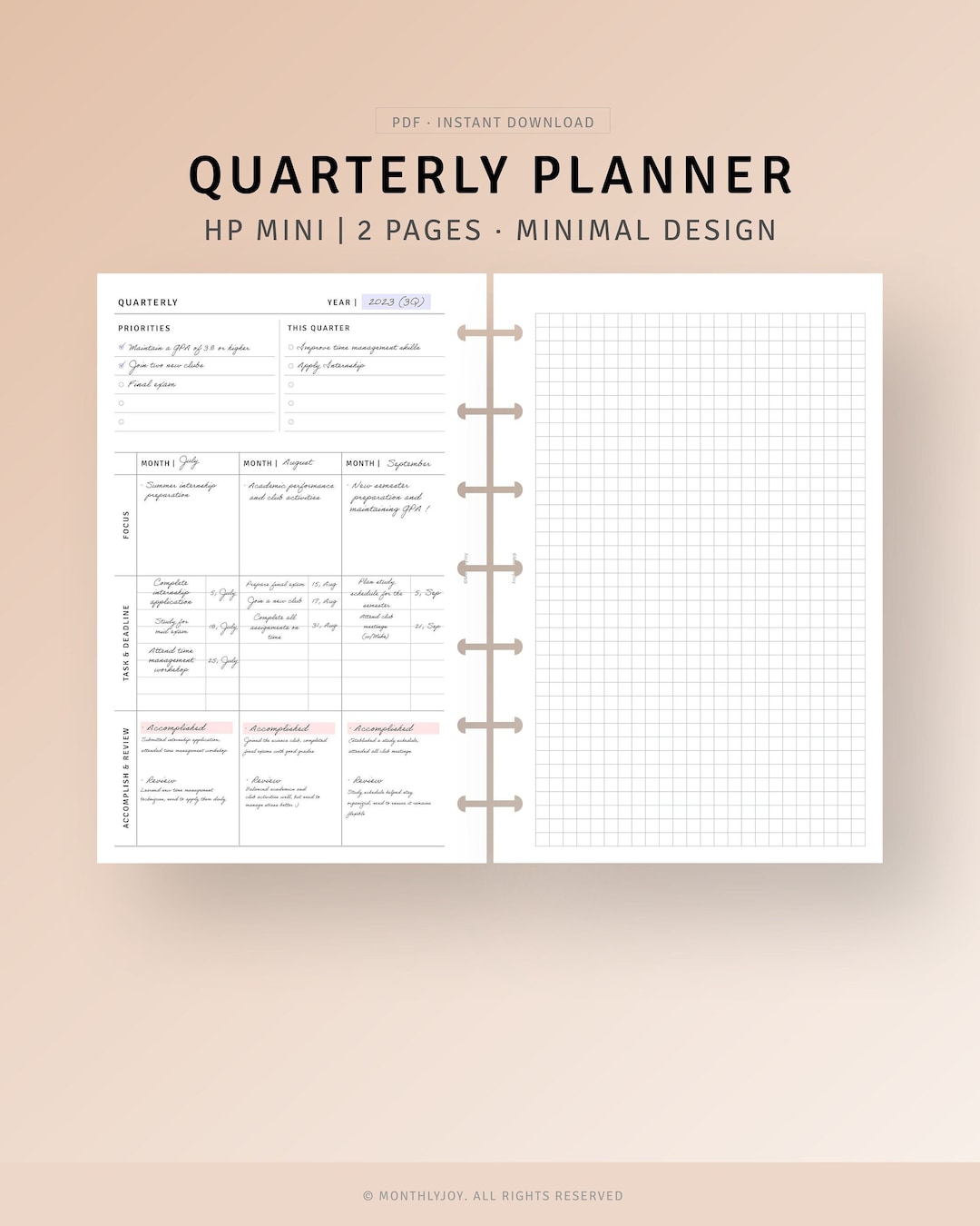 Quarterly Template HP Mini Inserts Printable, 3 Months Planner, 90 Days ...