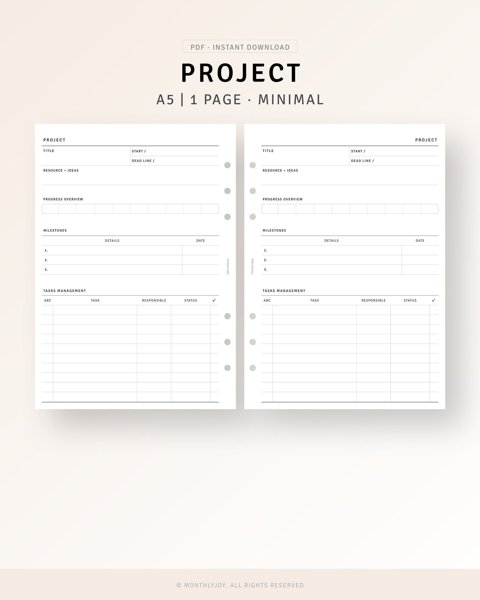 A5 Inserts Project Planner Tracker Printable Project | Etsy