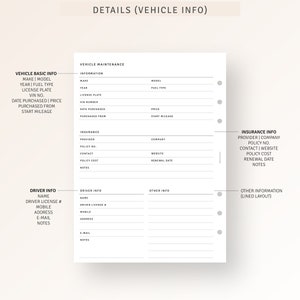 Car Maintenance Log A5 Ring Printable Vehicle Service Maintenance ...