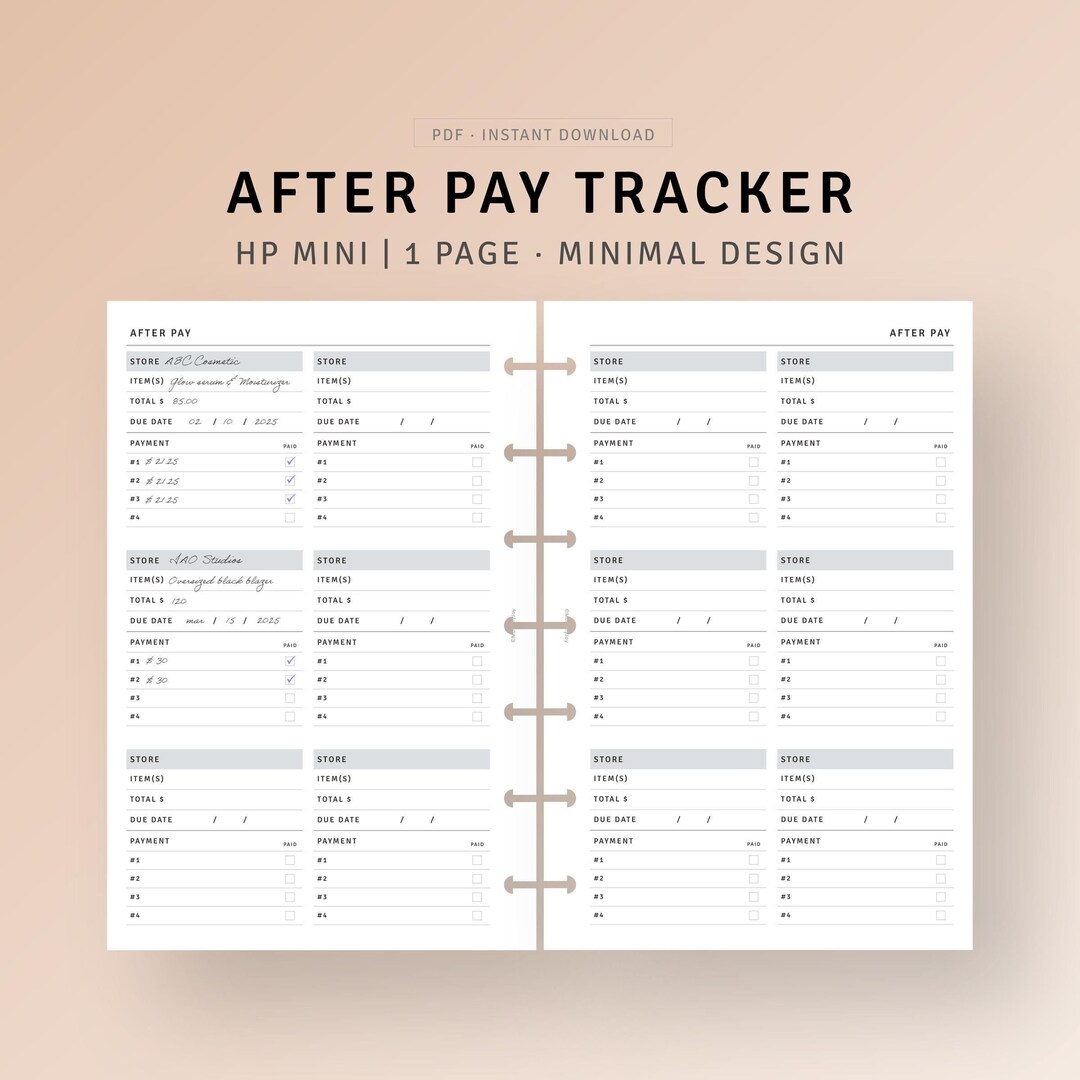After Pay Tracker Printable HP Mini Inserts, Spending Log, Finance ...