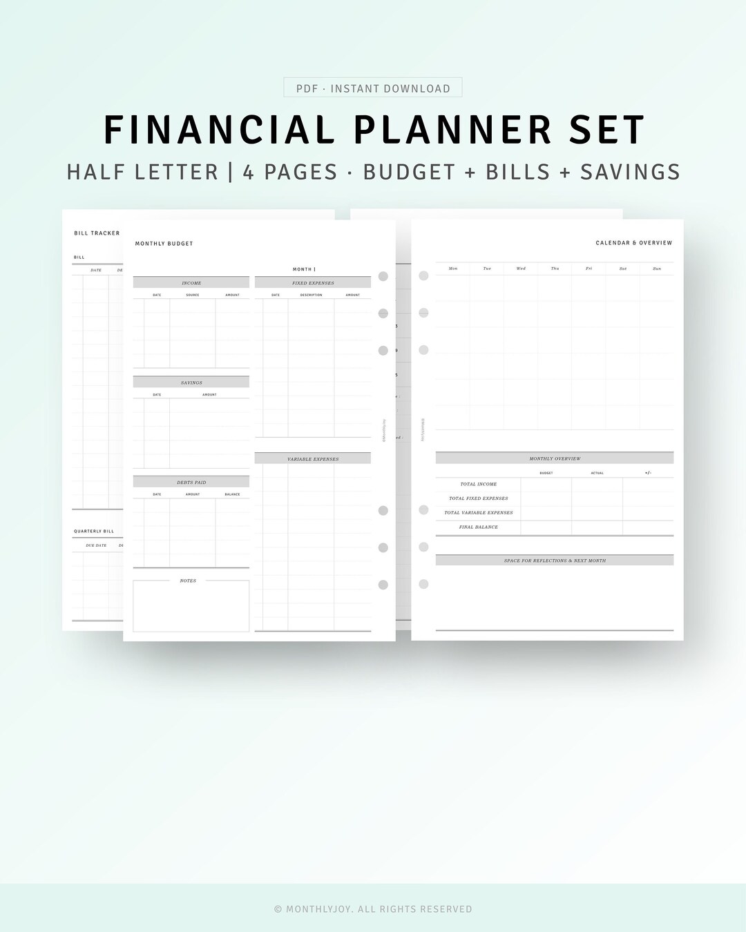 Budget Planner Printable Half Letter Inserts, Income Expense Tracker ...