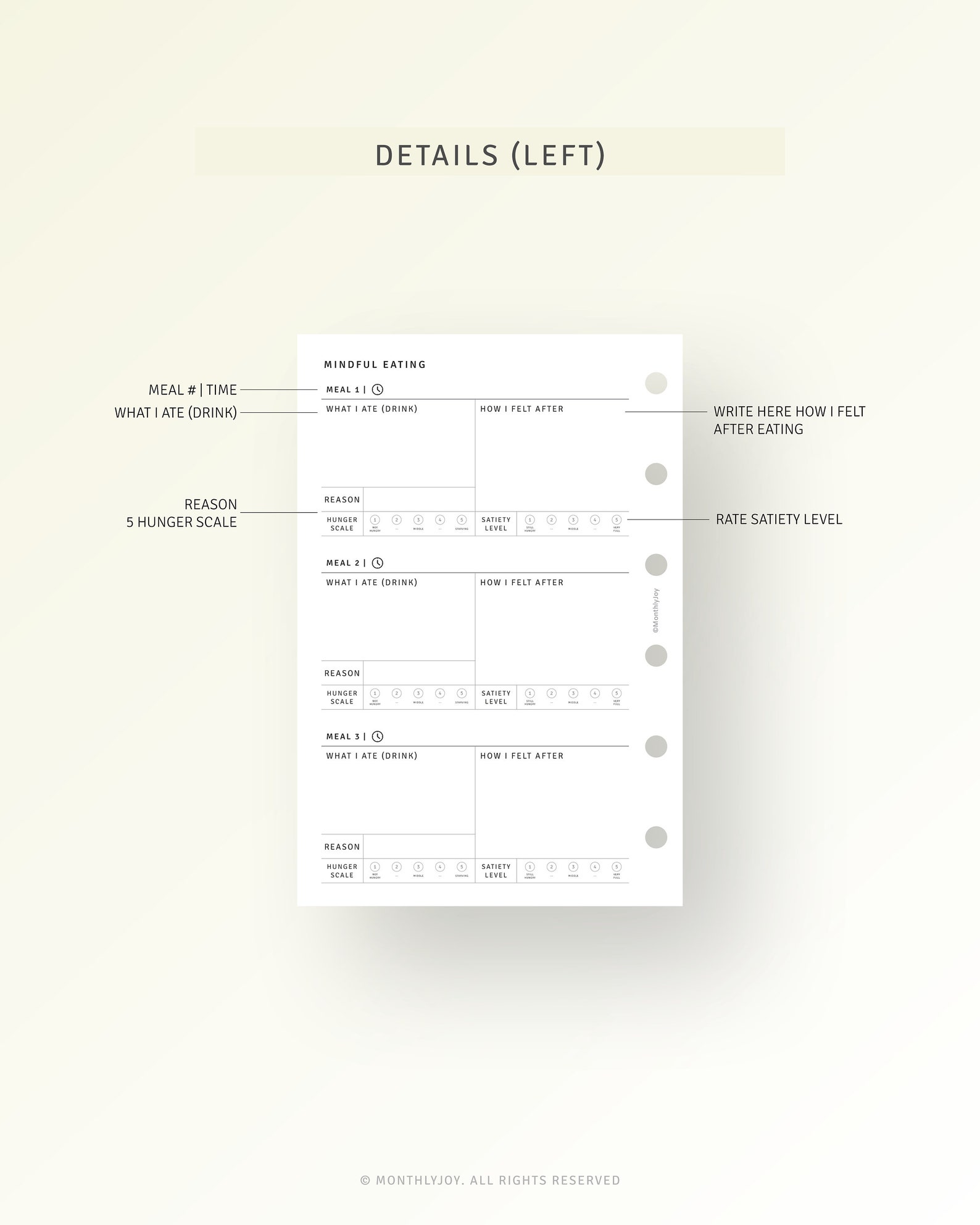 Mindful Eating Food Journal Printable Pocket Size Inserts, Food ...