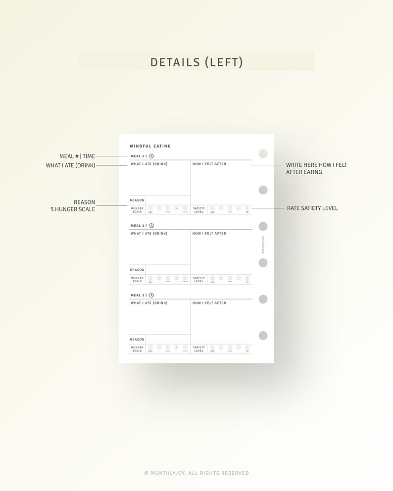 Mindful Eating Food Journal Printable Pocket Size Inserts, Food ...