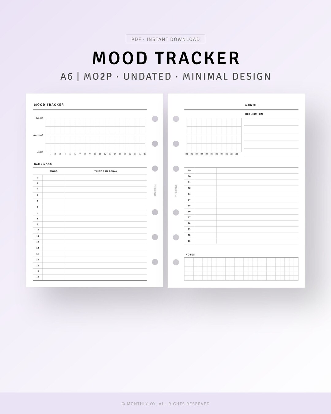 Monthly Mood Tracker Printable A6 Inserts, Daily Mood Journal Emotion ...