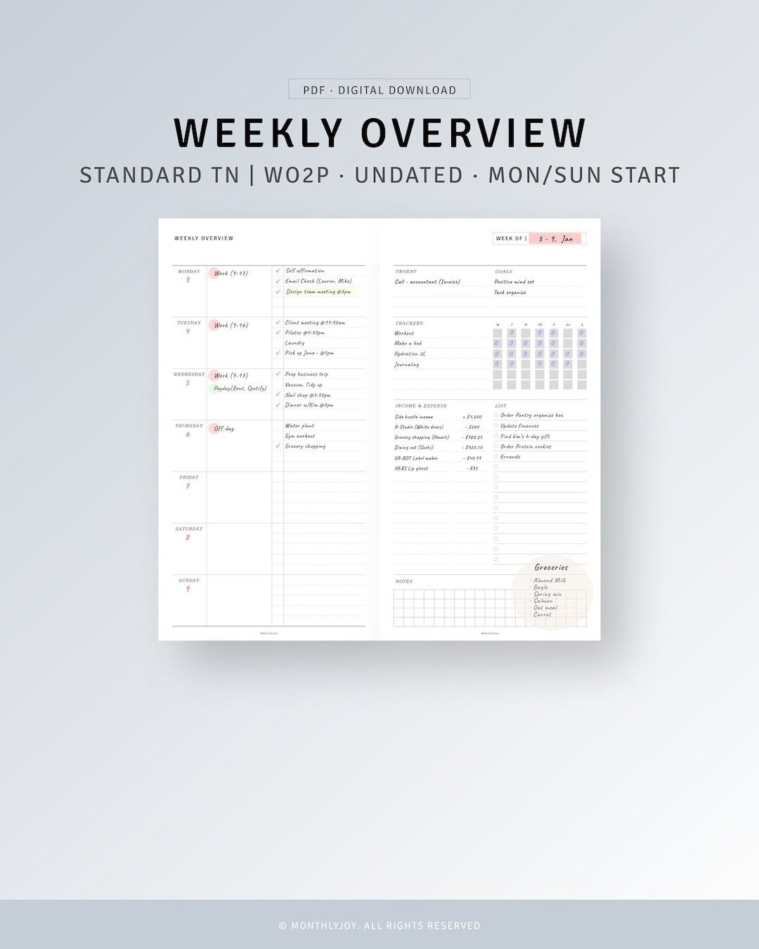 Weekly Overview Template TN Standard Inserts Printable Undated Weekly ...