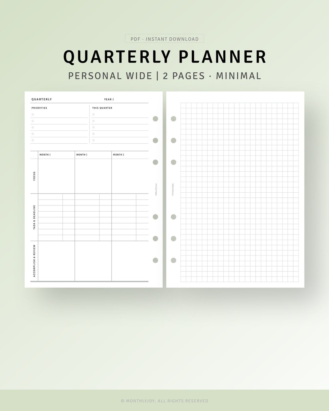 Quarterly Planner Printable Personal Wide Inserts Quarterly - Etsy