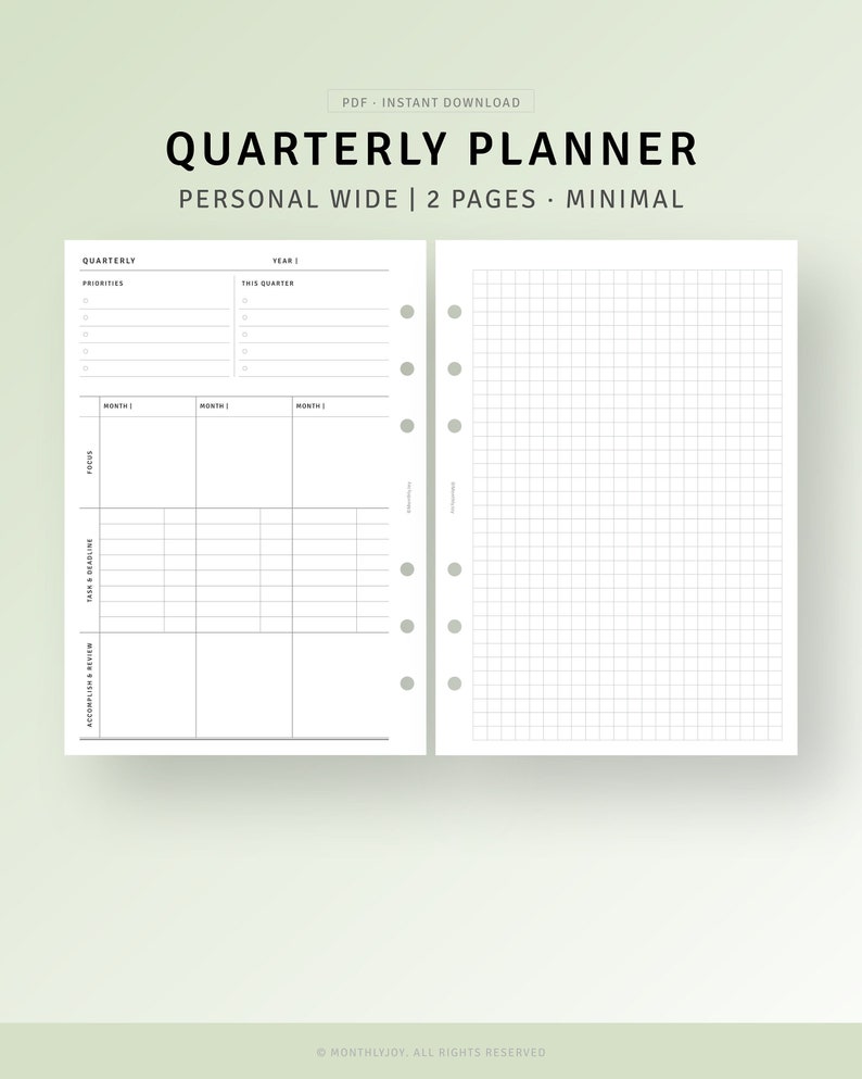 Quarterly Planner Printable Personal Wide Inserts Quarterly | Etsy