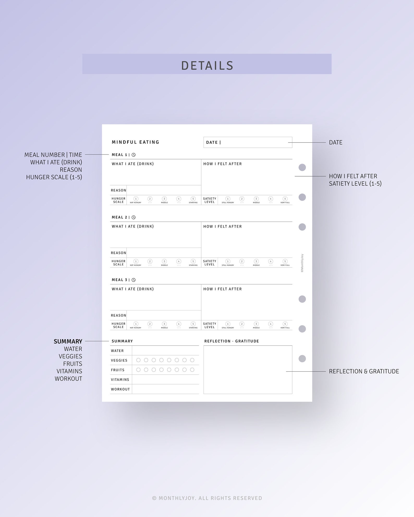 Mindful Eating Journal B6 Planner Inserts Printable Food Log Diary ...