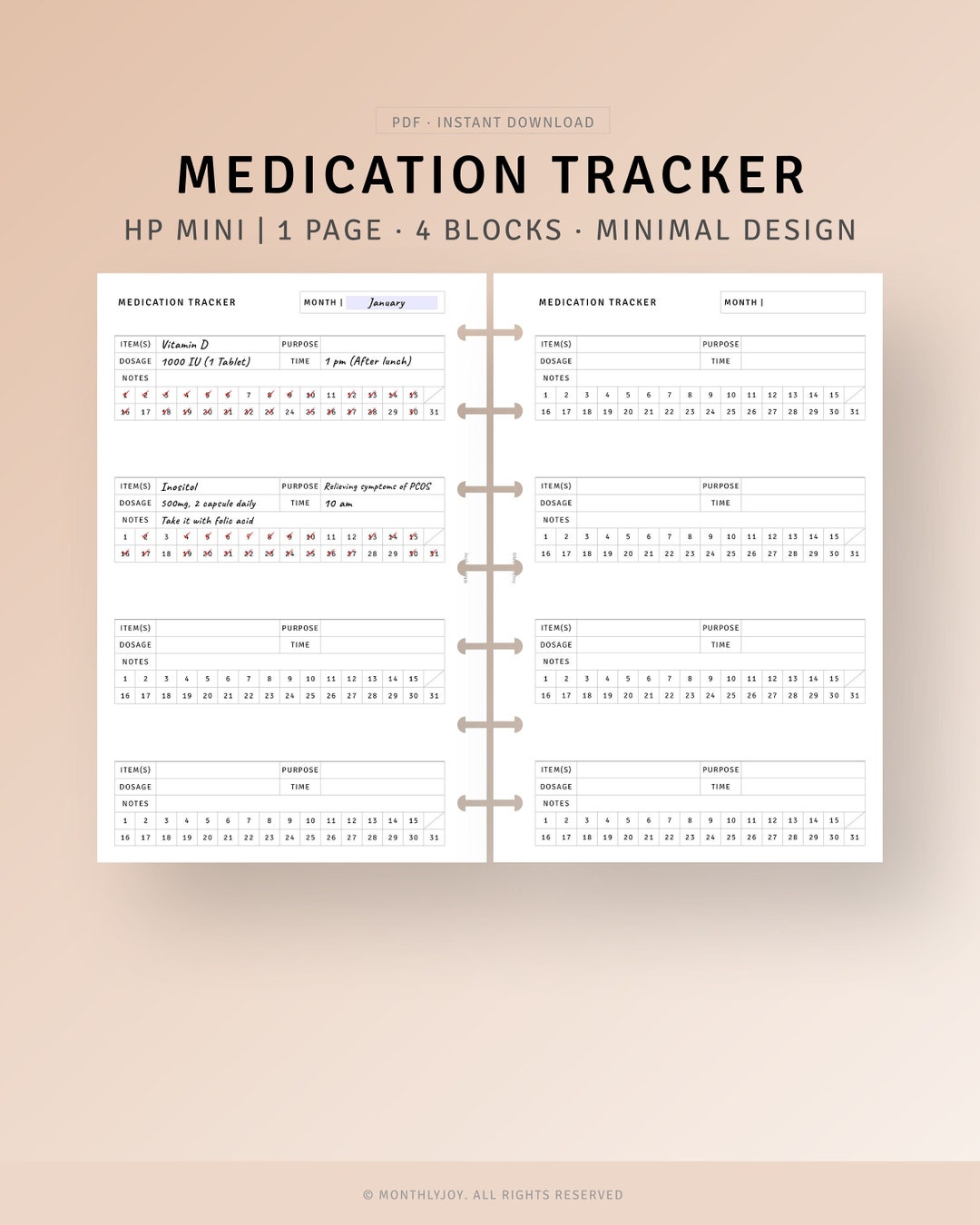 Medication Tracker Printable Happy Planner Mini Ring, Vitamin ...