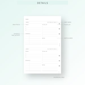 2 Days on 1 Page Printable Half-letter Inserts, Undated Daily Planner ...