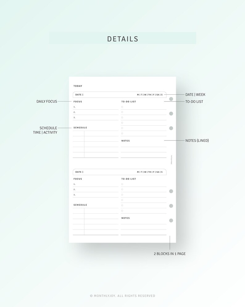 2 Days on 1 Page Printable Half-letter Inserts, Undated Daily Planner ...