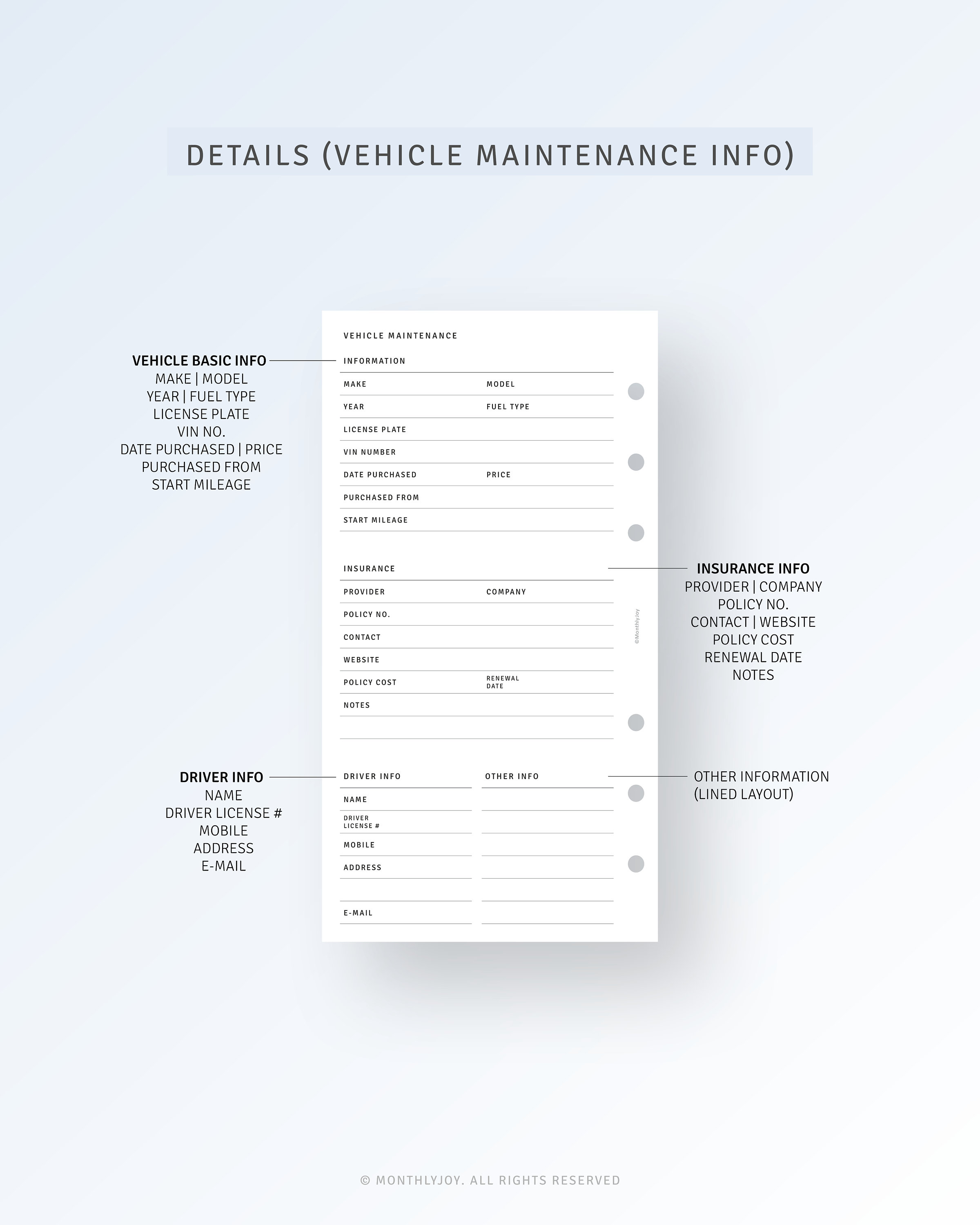 Personal Car Maintenance Log Printable Inserts Car Repair | Etsy
