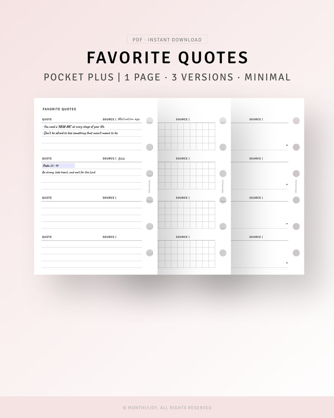 Favorite Quotes Journal Pocket Plus Inserts Printable Inspirational ...