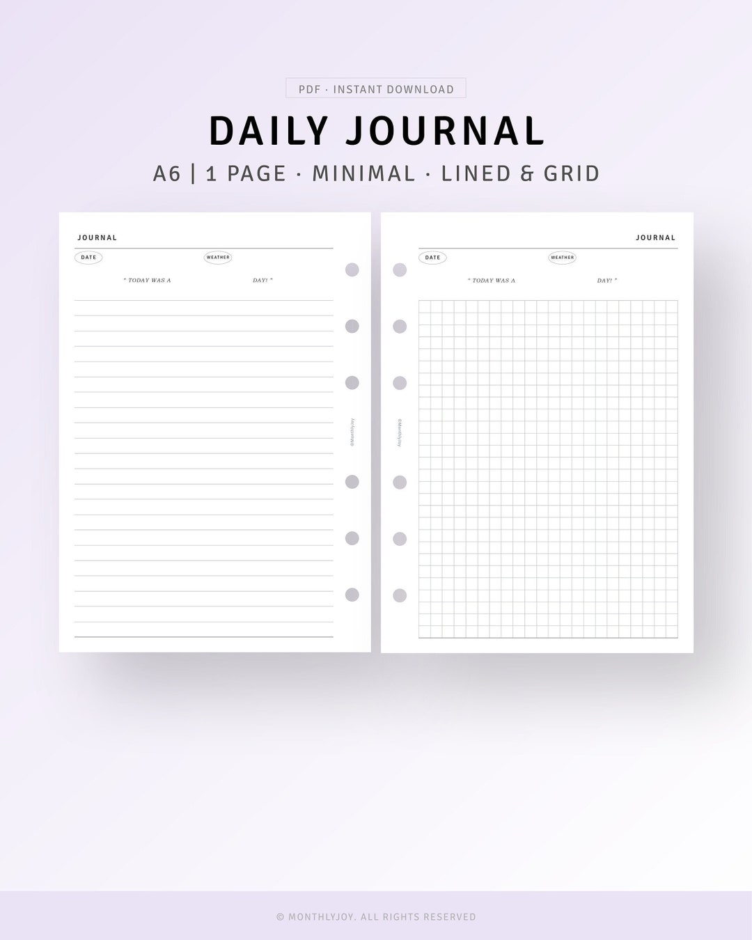 Daily Journal Pages A6 Inserts Printable, Manifest Journal, Blank Daily ...