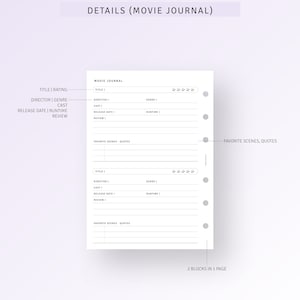 Movie Tracker Printable Movie Journal A6 Inserts, Cinema TV Series ...
