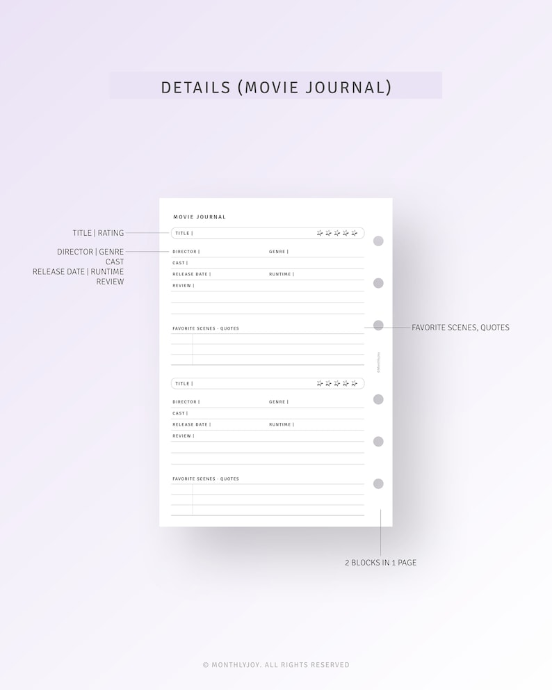 Movie Tracker Printable Movie Journal A6 Inserts, Cinema TV Series ...