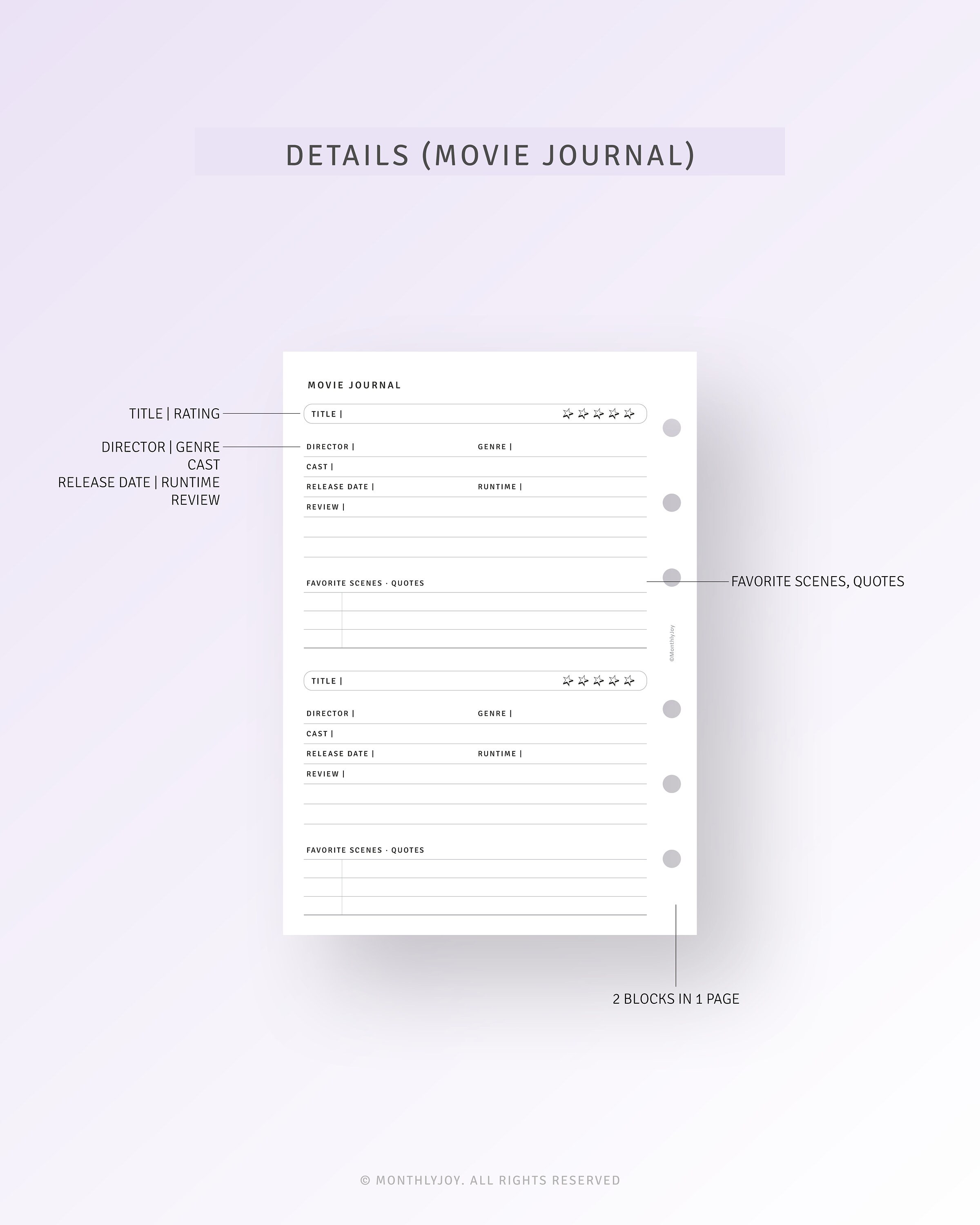 Movie Tracker Printable Movie Journal A6 Inserts, Cinema TV Series ...