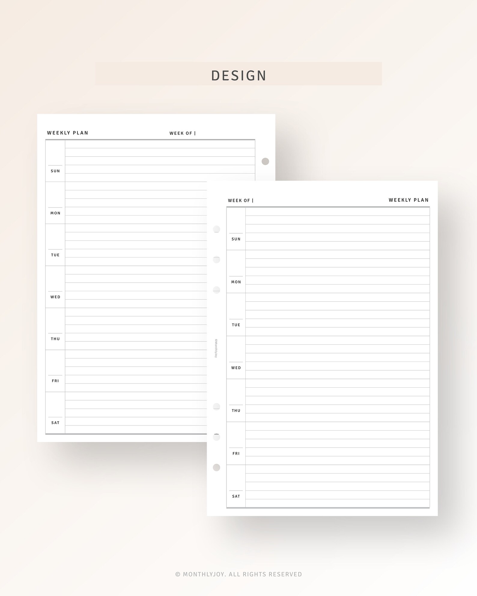 A5 Size Week on One Page Printable Weekly Planner PDF - Etsy