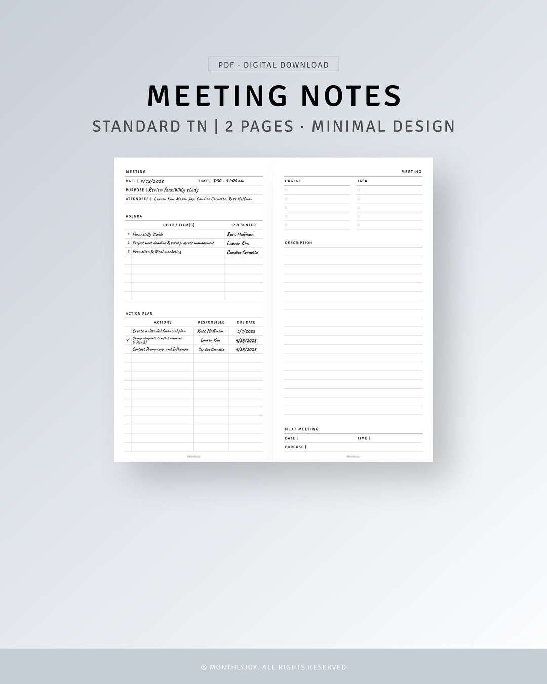 STANDARD TN | Meeting Notes Printable Discussion Notes Page, Meeting ...
