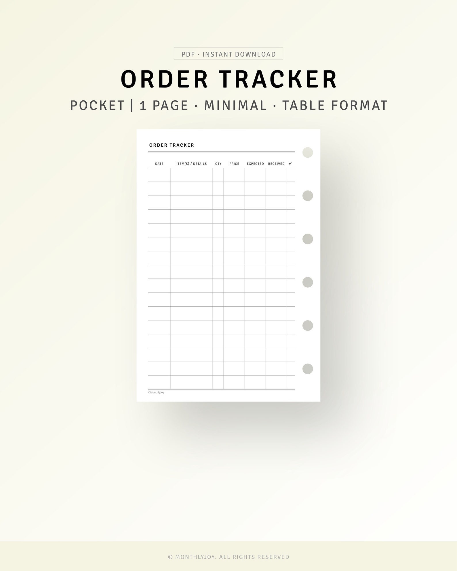 Order Tracker Printable Pocket Size Inserts Online Shopping | Etsy