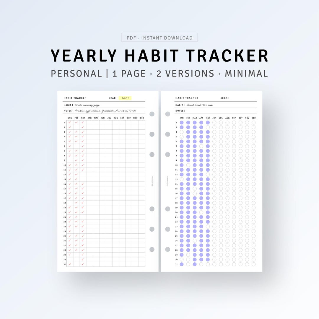 Yearly Tracker Printable Daily Routine Log Template, A Year in Pixel ...