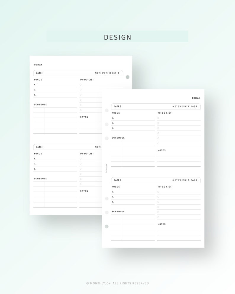 2 Days on 1 Page Printable Half-letter Inserts, Undated Daily Planner ...