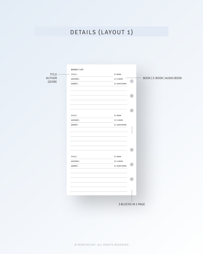 Personal Ring Book Wish List Tracker Printable Booketlist - Etsy