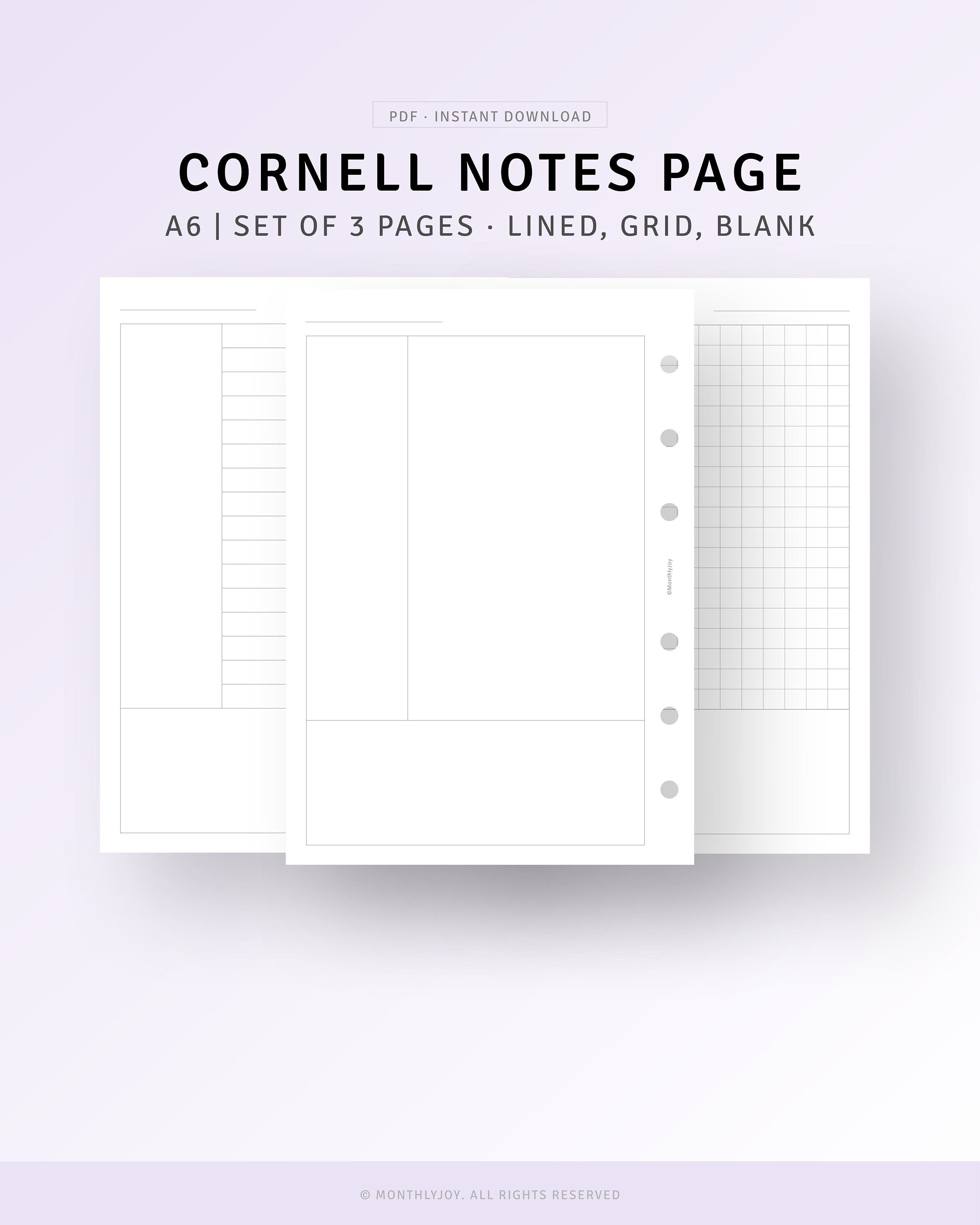 Cornell Notes A6 Planner Inserts Brain Dump Lecture Notes - Etsy