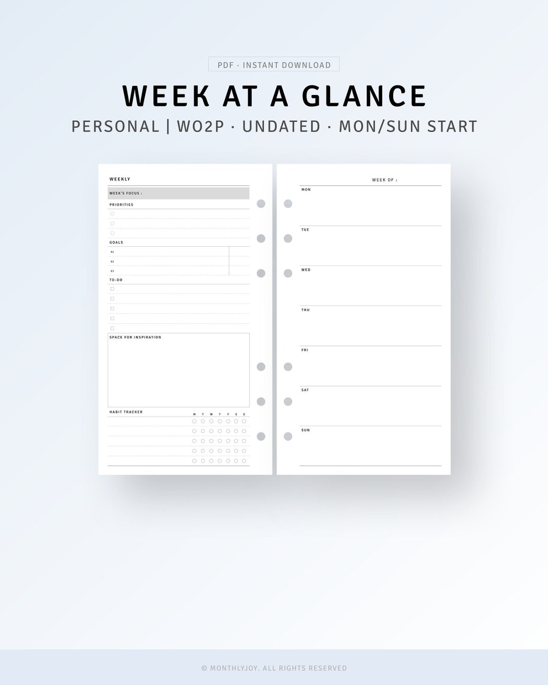 Personal, Weekly Planner Template Printable Minimalist Weekly Agenda ...