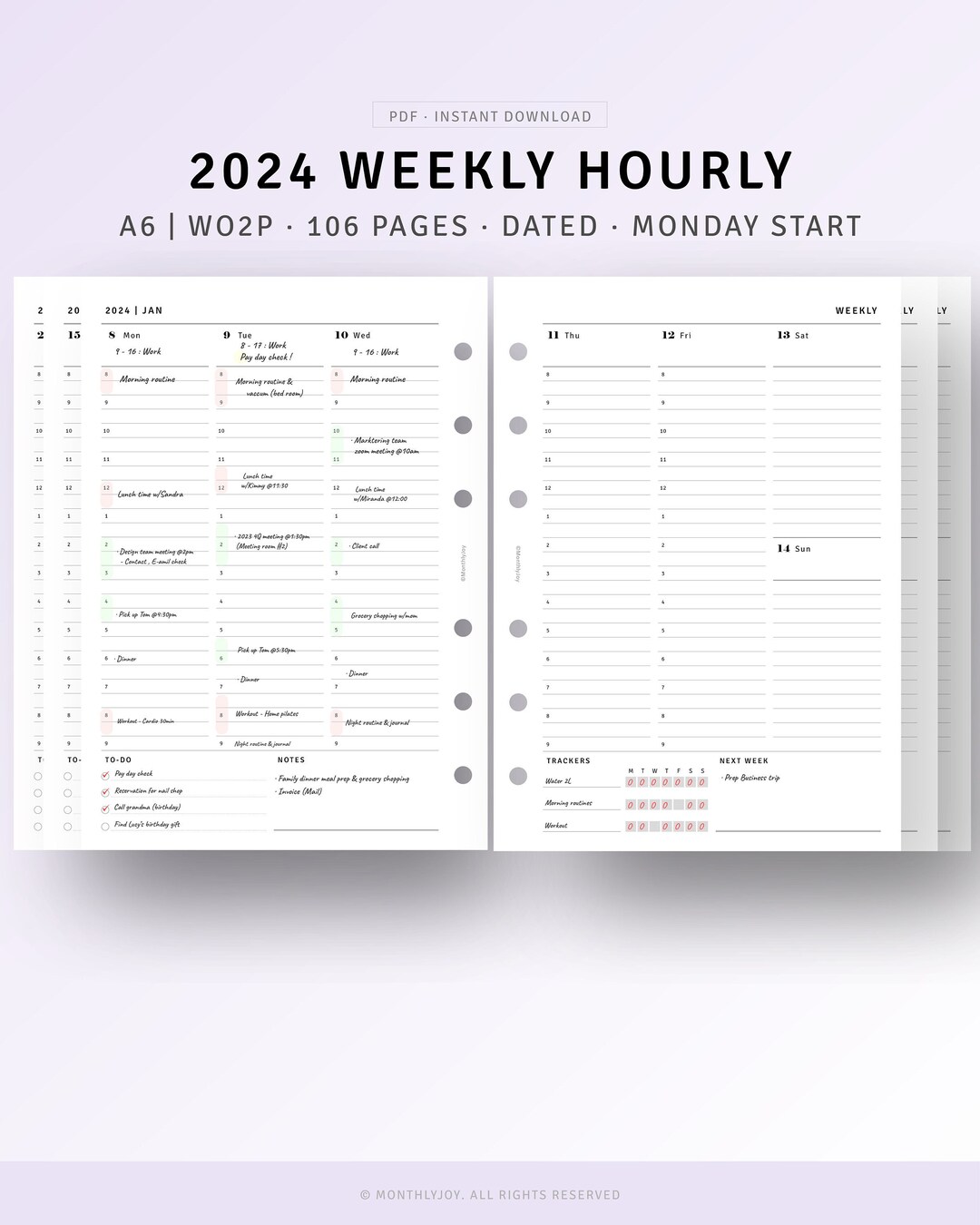 2024 Weekly Planner Printable A6 Inserts, 2024 Dated Weekly Schedule ...