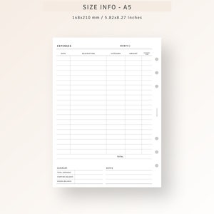 Expense Tracker Printable A5 Inserts, Monthly Expense Planner, Money ...
