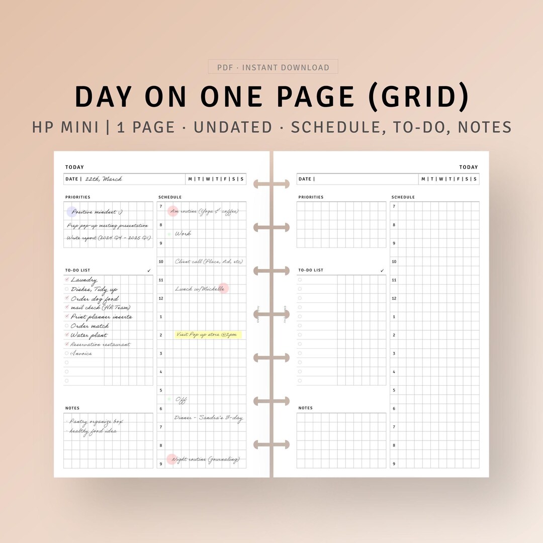 HP Mini Daily Planner Printable: Hourly Schedule, To-do List (PDF ...