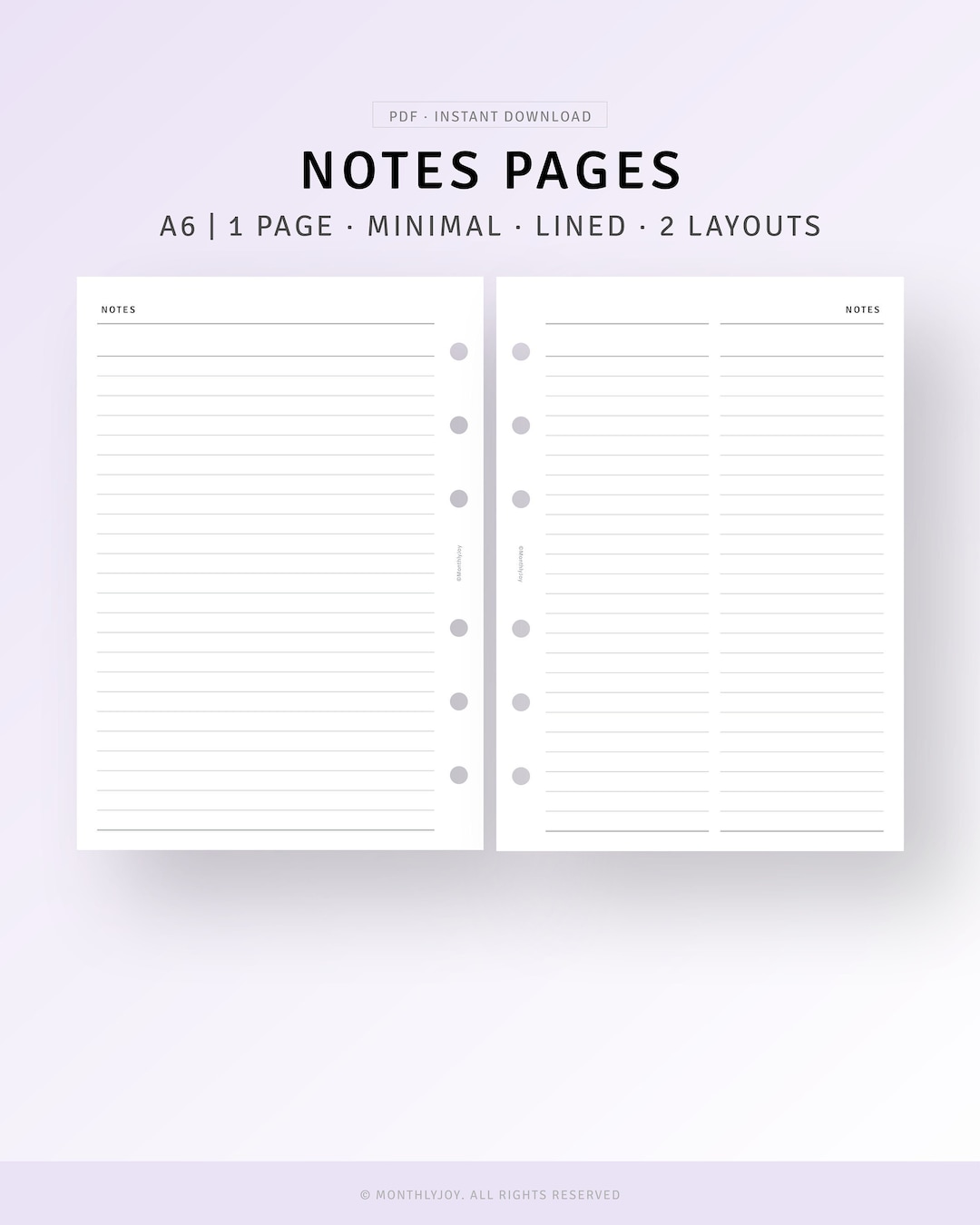 Note Pages Printable A6 Ring Binder, Lined Notes Paper, Lecture Study ...