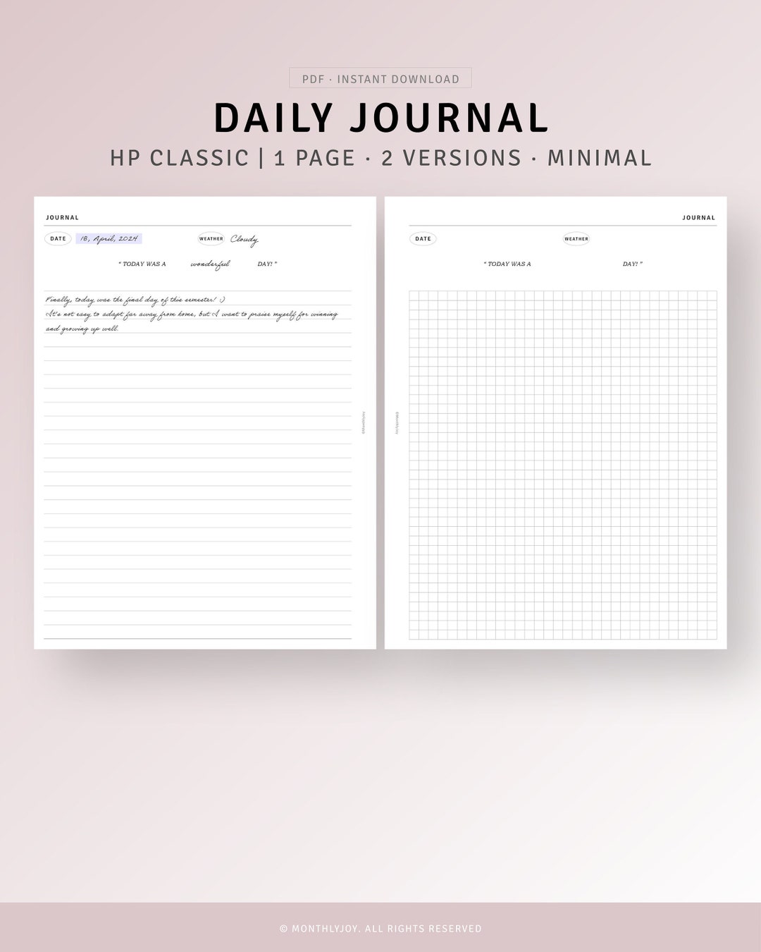 Daily Journal Printable HP Classic Binder, Memory Diary, Daily Review ...