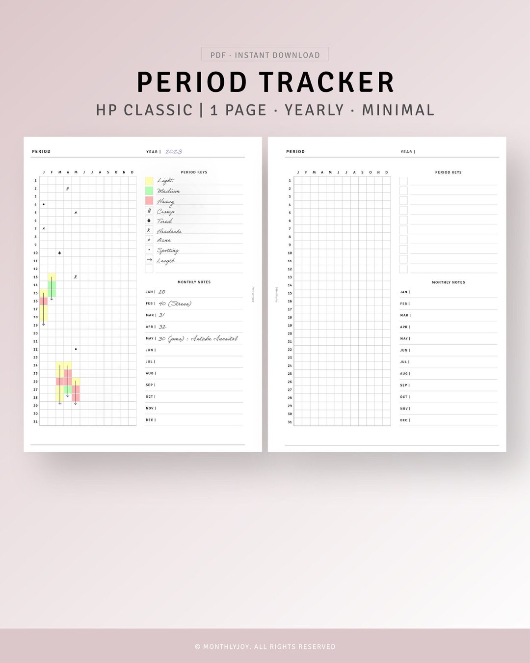 Period Tracker Printable HP Classic Inserts, Menstruation Log ...