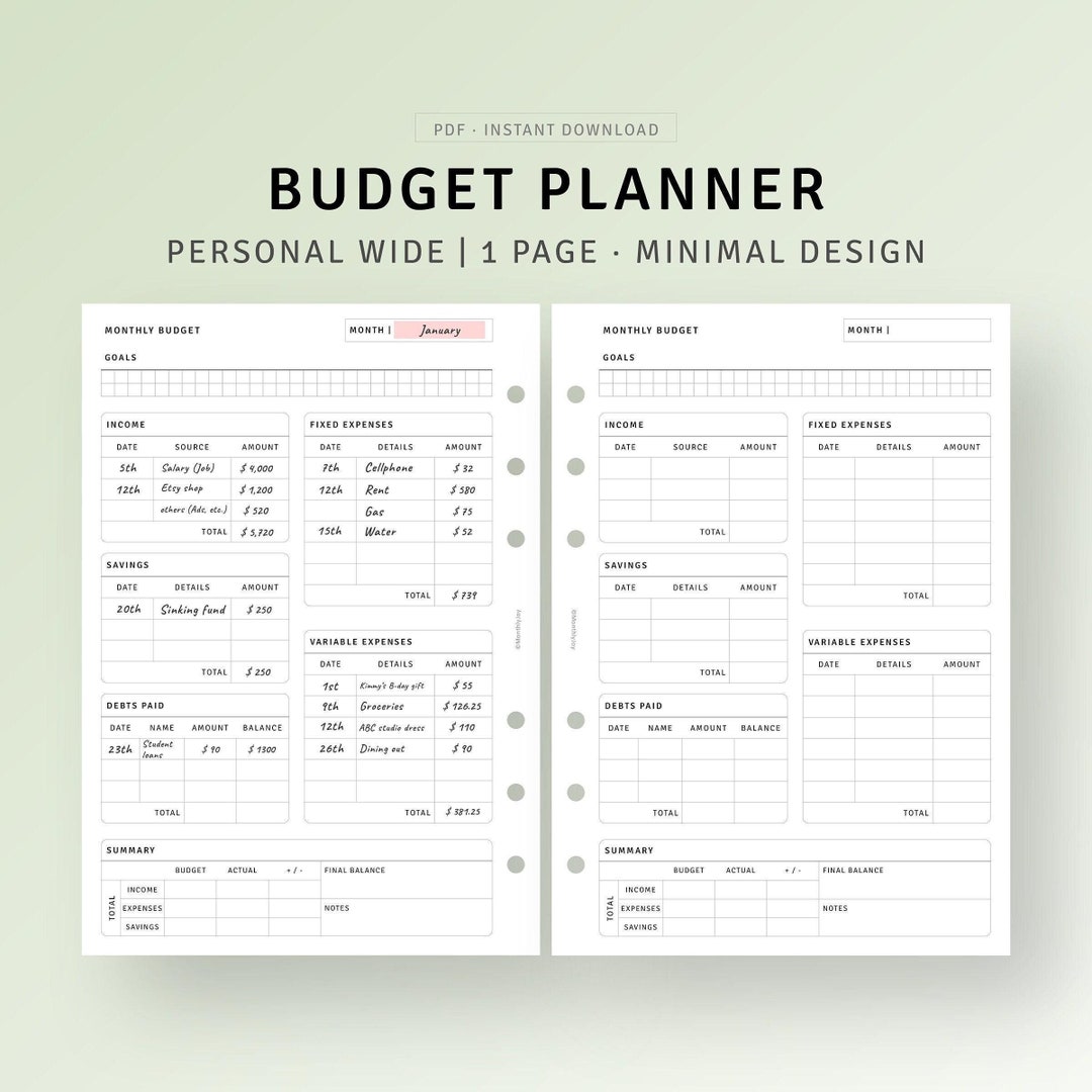 Budget Planner Printable Personal Wide Inserts, Finance Template ...