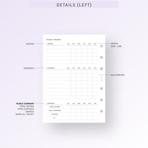 A6 Inserts, Yearly Finance Overview Template Printable Bill Organizer ...