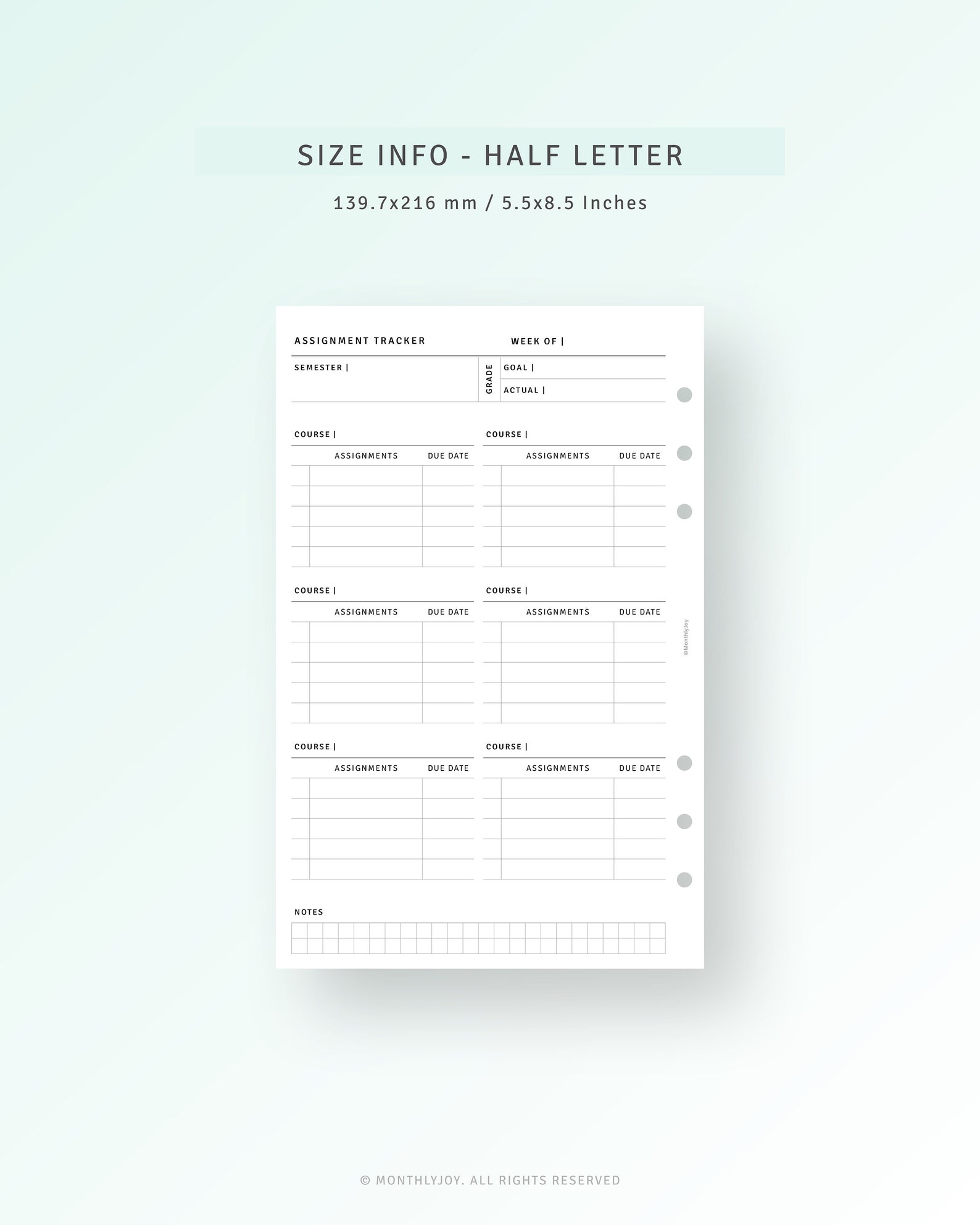 Assignment Tracker Printable Homework Tracker for Student, College New ...