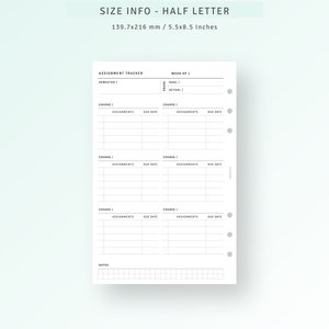 Assignment Tracker Printable Homework Tracker for Student, College New ...