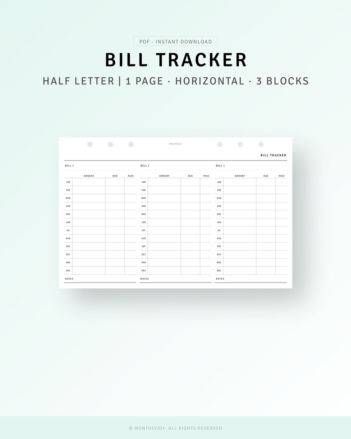 Bill Organizer Printable Half-letter Inserts Bill Due Date - Etsy